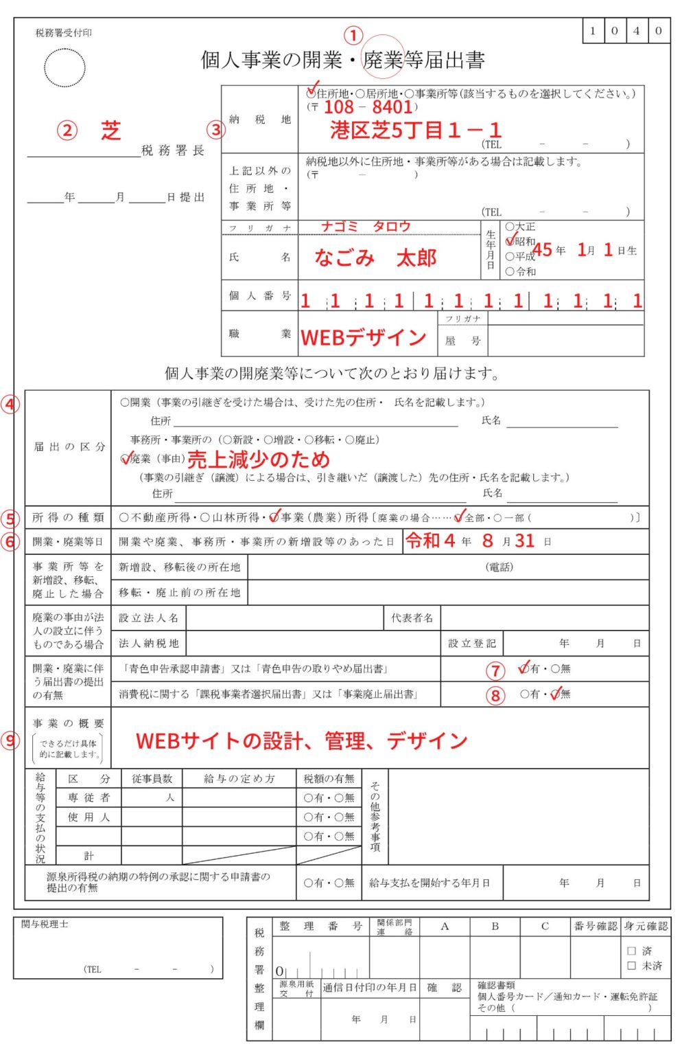 副業「個人事業の廃業届」の書き方、記入例、提出方法など注意点 和やかブログ